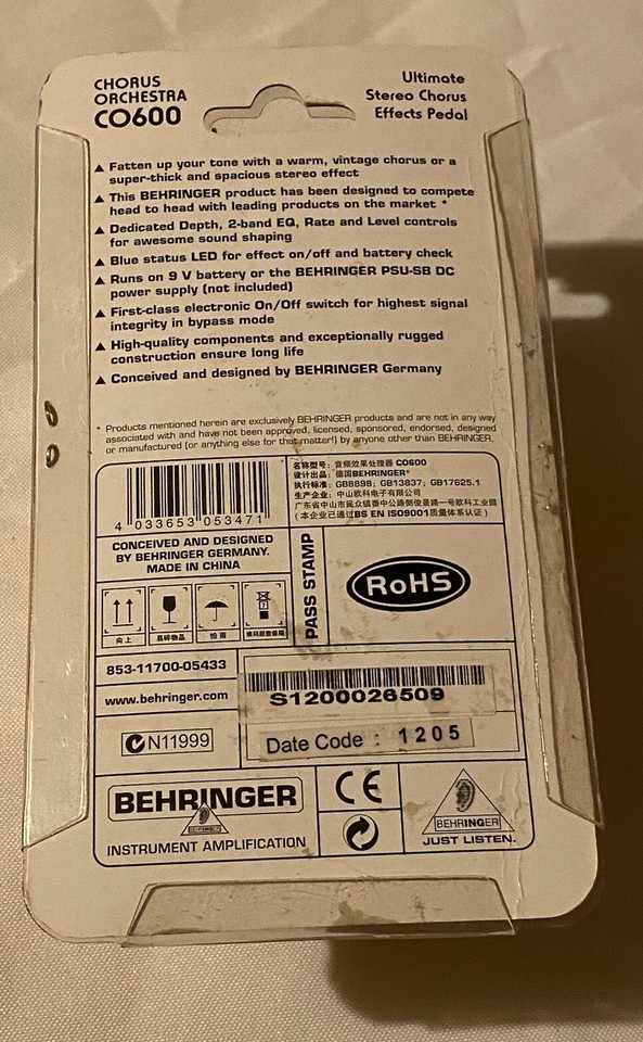 Behringer CO600 Chorus Orchestra RARE Analog Guitar Pedal NEW FACTORY ...