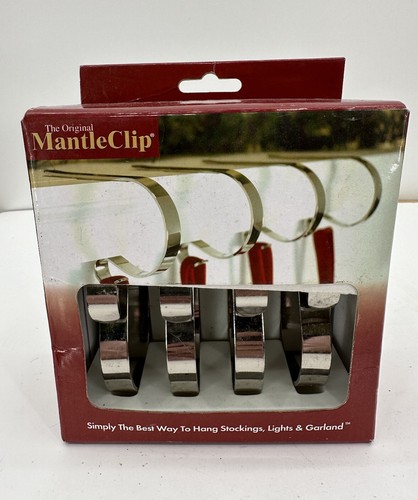 The Original Mantle Clip Set of 4 Brushed Nickel Grey Metal NIB ...