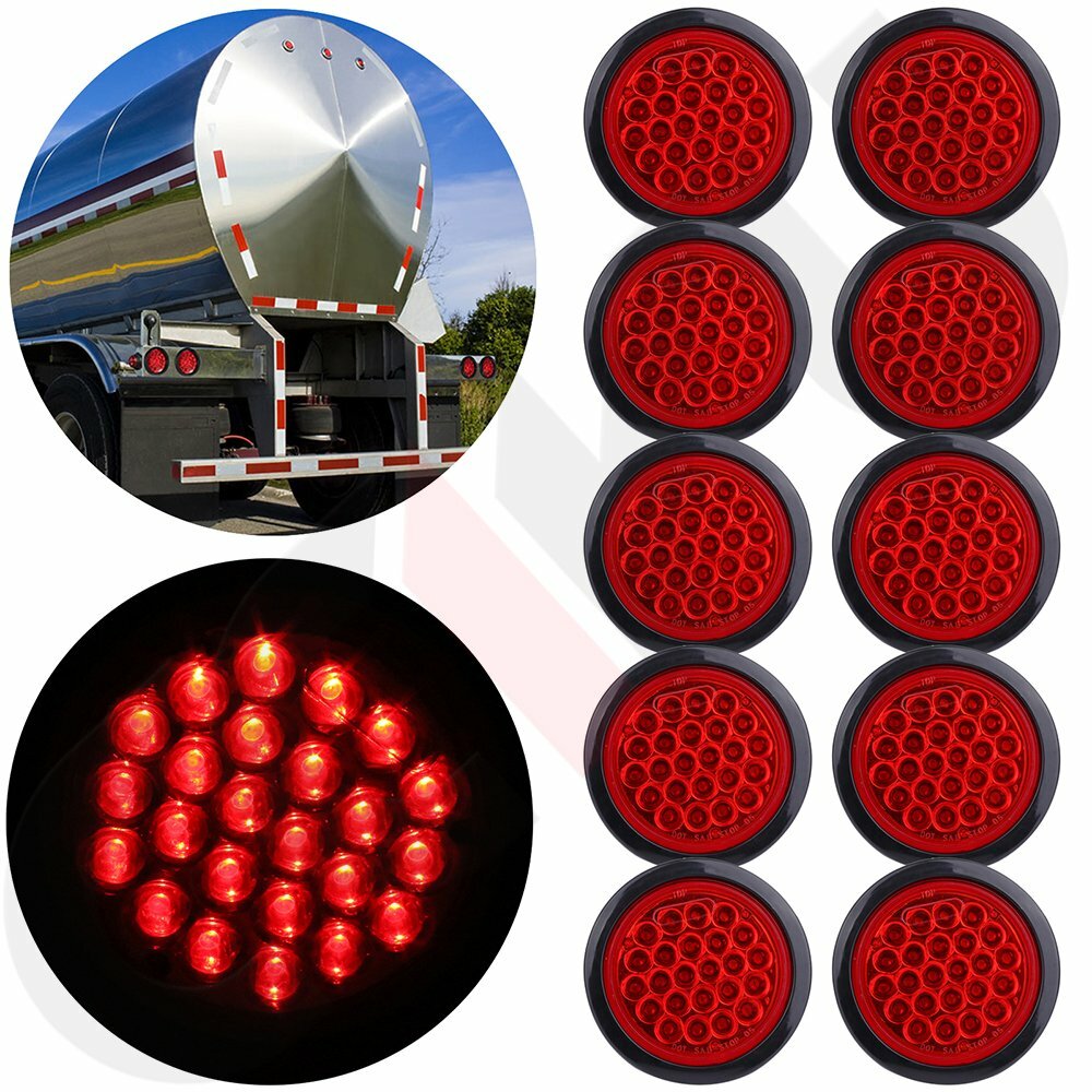 10x Red 24LED Stop Turn Tail Brake 4" Round Lights for Kenworth ...