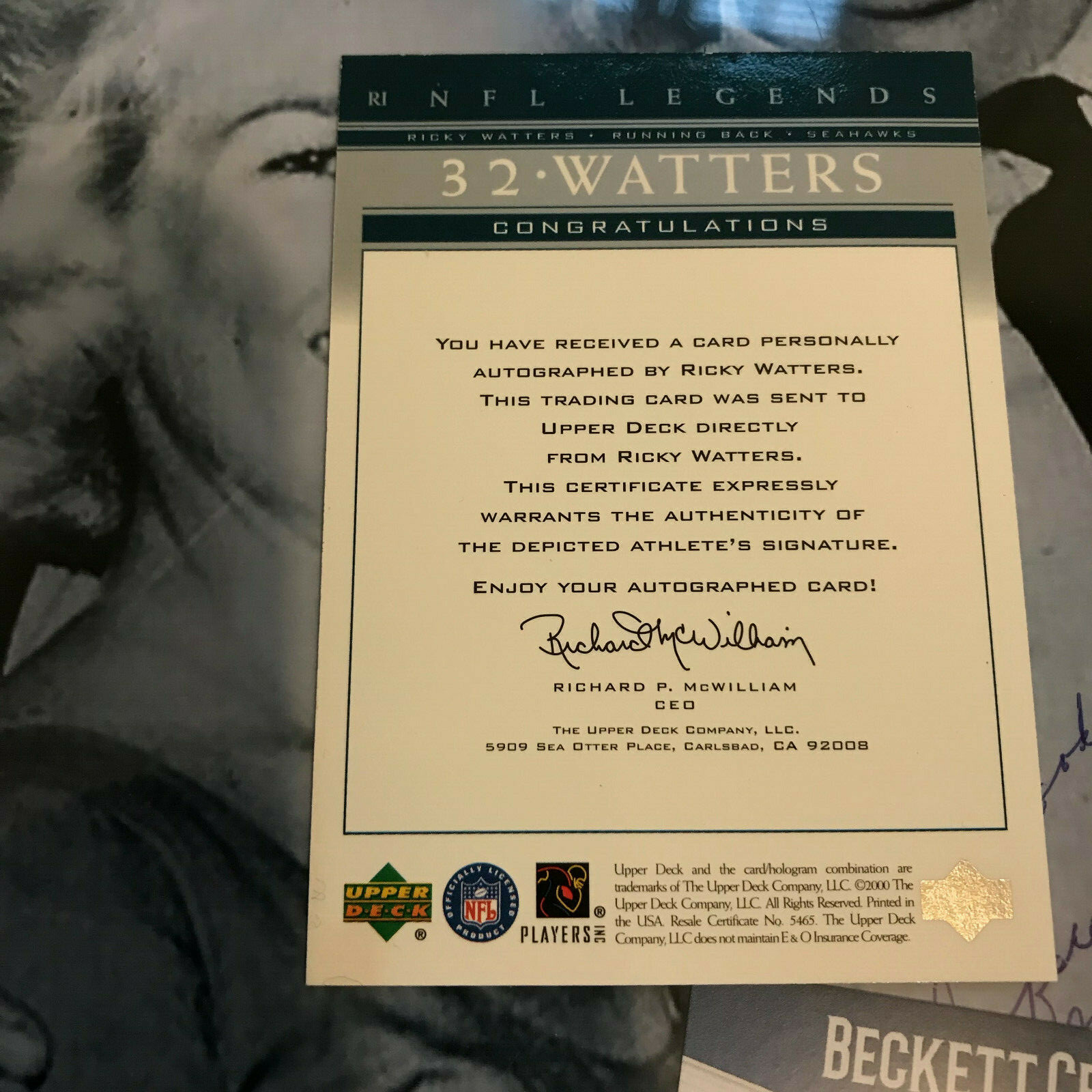 Ricky Watters auto 2009 autograph NFL Legends signed Upper Deck SP ...