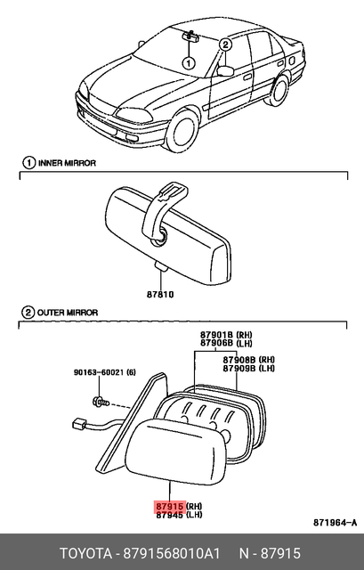 Original mirror supporting frame 8791568010A1 for TOYOTA 87915-68010-A1 ...
