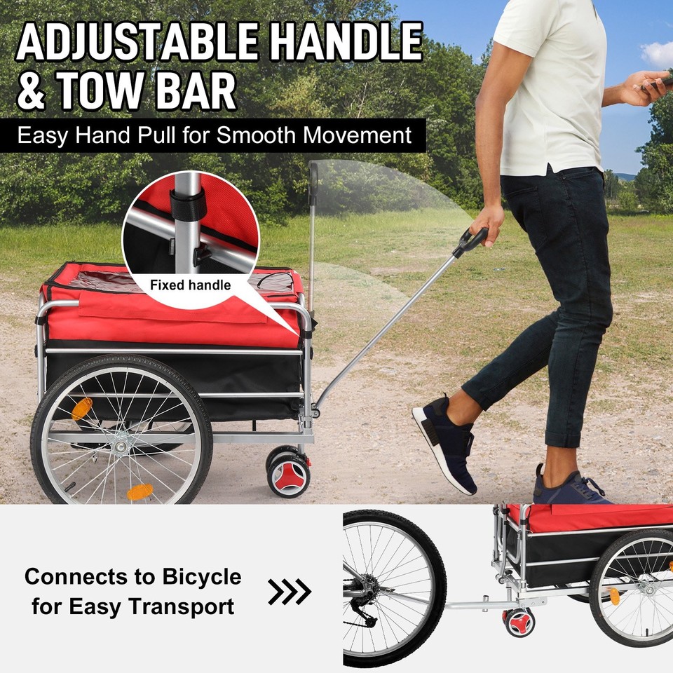 Bicycle Cargo Trailer with 20” Tires,Pull Handle, Waterproof for Easy ...