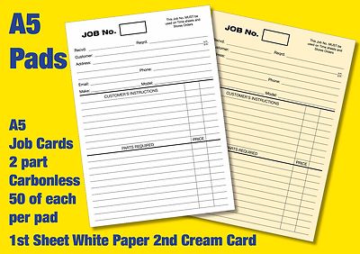 A5 Pads 2 Sheet Carbonless paper JOB CARD, WORKS CARDS, JOB SHEET ...
