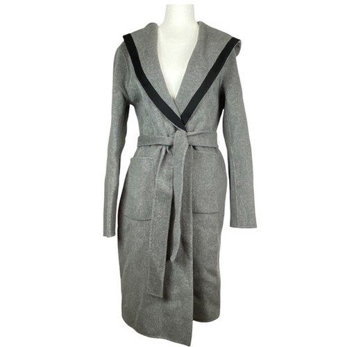 Magaschoni Coat Womens Medium Gray Hooded Pockets 100% Wool | eBay