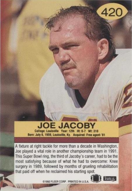 1992 Fleer Joe Jacoby #420 for sale | eBay