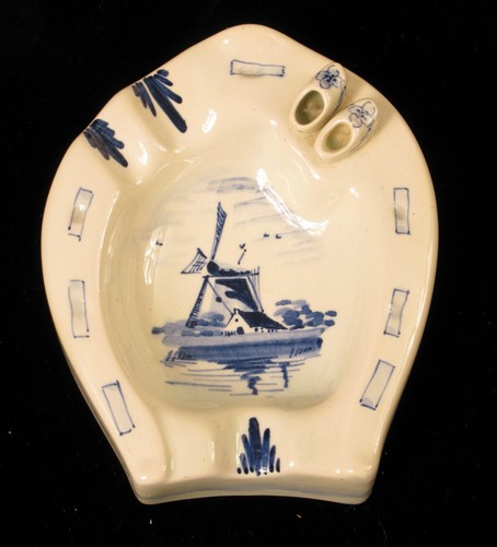 VINTAGE DELFT SIGNED HOLLAND WOOD SHOES WINDMILL POTTERY CIGARETTE ...