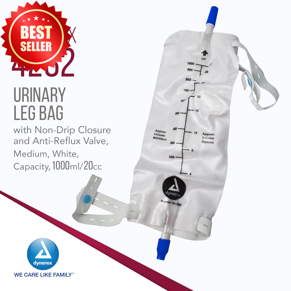 Urinary Leg Bag Catheter 1000ml Medium Anti-Reflux Non-Drip Valve 12 ...