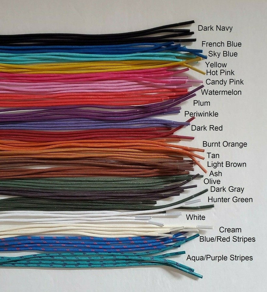 WAXED Cotton Dress Shoe Round SHOELACES! 24 30 36 Inch Colored Shoe ...