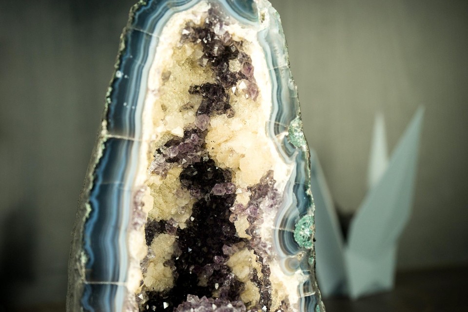 Small Amethyst Geode Cathedral with Blue Banded Agate and Calcite 8.1 ...