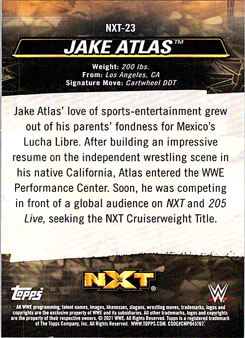 2021 Topps WWE NXT We Are NXT NXT-23 Jake Atlas | eBay