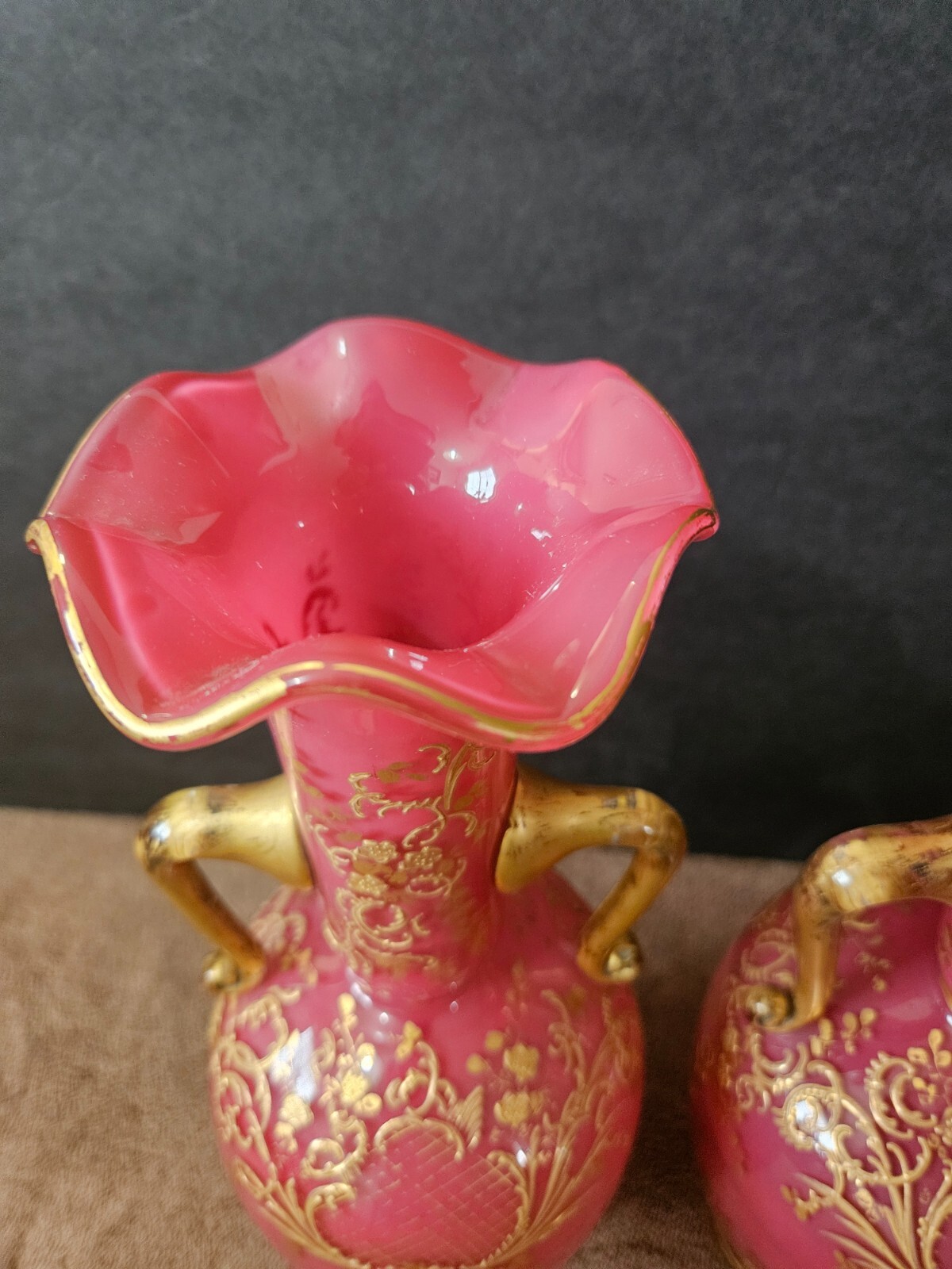 3 ANTIQUE LOETZ ART GLASS GOLD RELIEF PINK VASES DEK 1/4 MOST RARE ...