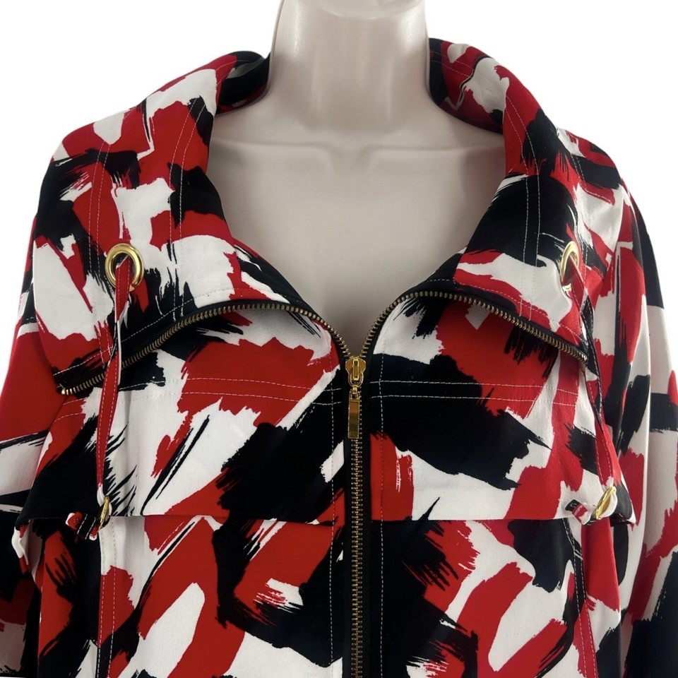 Erin London Womens Jacket Red Black White Wide Collar Zippered Full ...