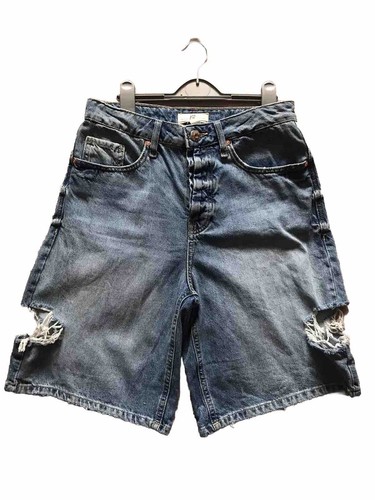 River Island Shorts Mid Blue Distressed Button Fly Boyfriend Bermuda ...