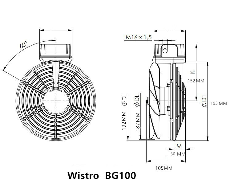 Wistro Series Fan FLAI BG100 P15.51.0432 IP66 230V Waterproof Motor ...