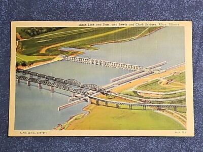 Alton Lock & Damn W Lewis & Clark Bridges Alton IL 1956 Posted Postcard ...