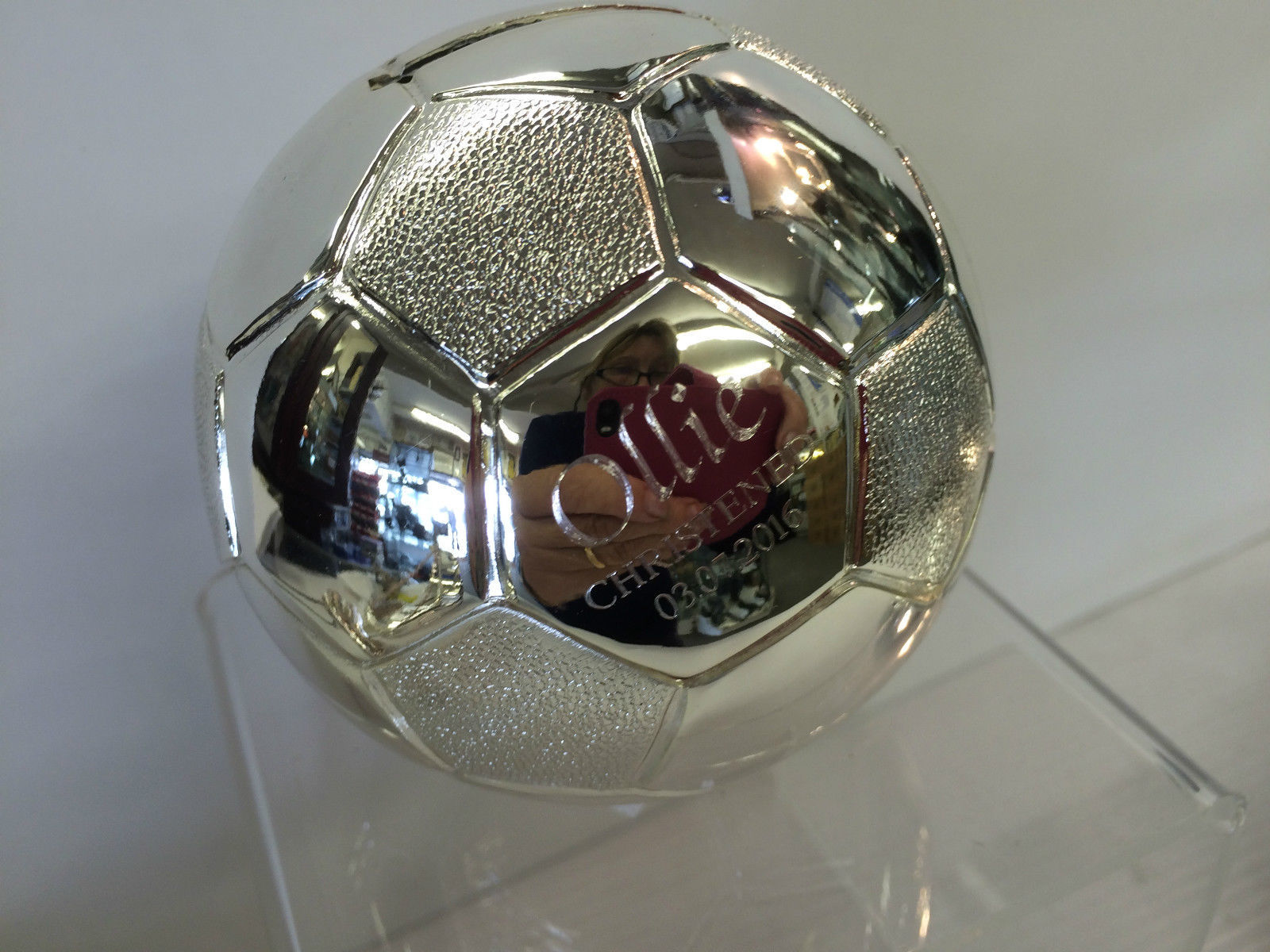 Personalised Silver Plated Football Money Box Christening Birthday Gift ...