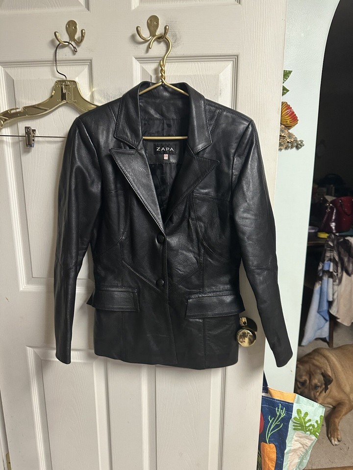 Zapa Paris Buttery 100% Leather Blazer Jacket Black Button Up M 38 Bust ...