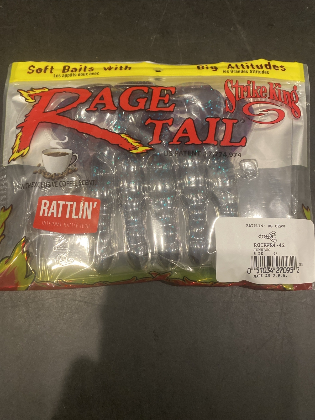 Strike King 4” Rage Craw RATTLES 5 Per Pack June Bug | eBay