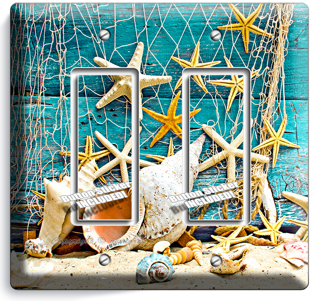 RUSTIC NAUTICAL SEA SHELLS FISH NET LIGHT SWITCH WALLPLATE OUTLET ...
