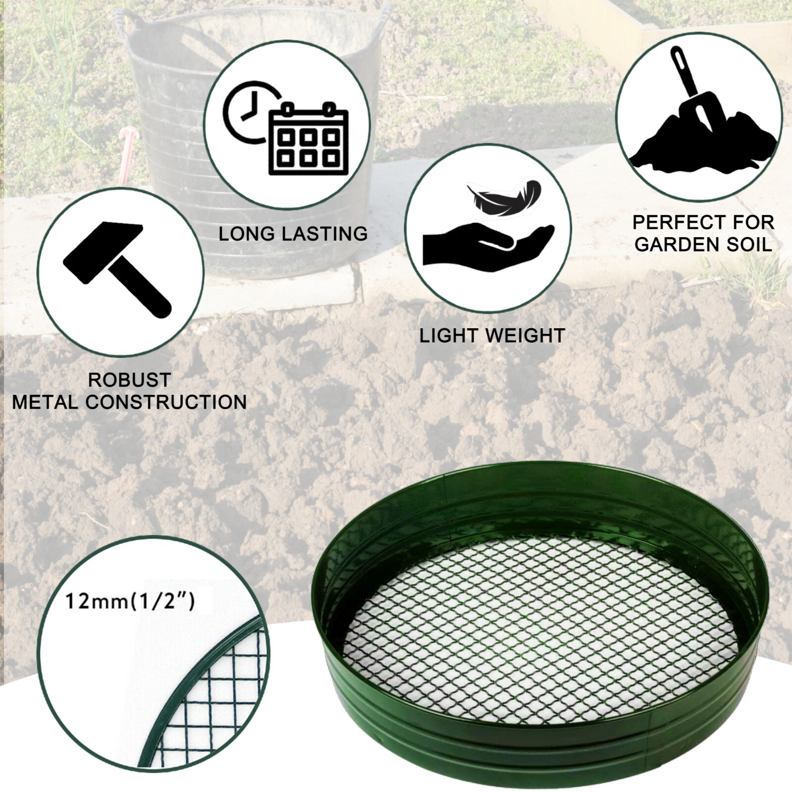 heavy duty garden riddle riddler soil sift compost sieve mesh seed tray ...
