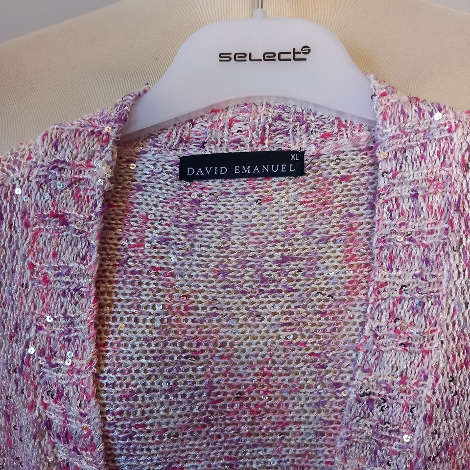 Women's David Emanuel Pink Sparkle Sequin Open knitted Cardigan UK Size ...