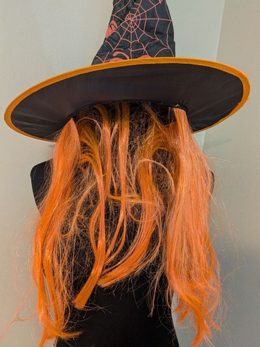 Ladies Unruly Orange Built-In Hair Extensions in Witch Costume Hat | eBay