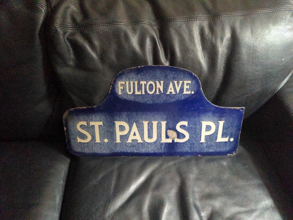 Antique New York City Porcelain Humpback Enamel Sign St.Pauls Place ...