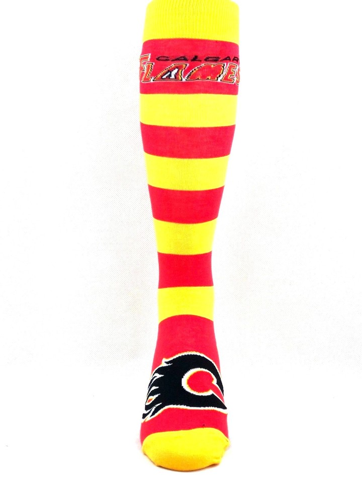 Calgary Flames Hockey Red & Gold Striped Thin Long Tall Socks | eBay