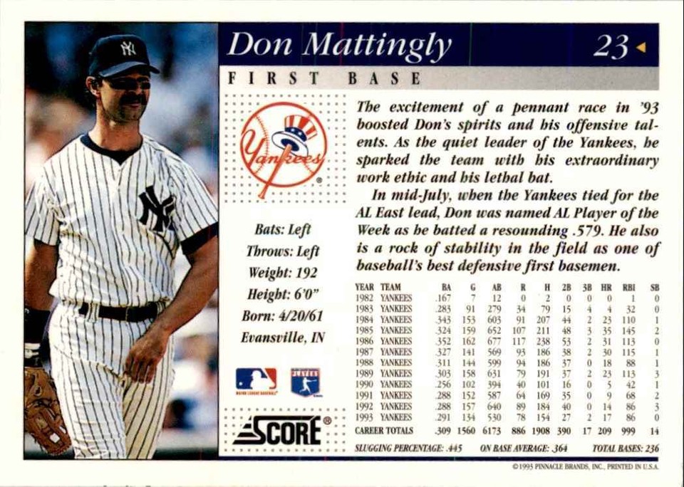 1993 Score Don Mattingly New York Yankees #23 | eBay
