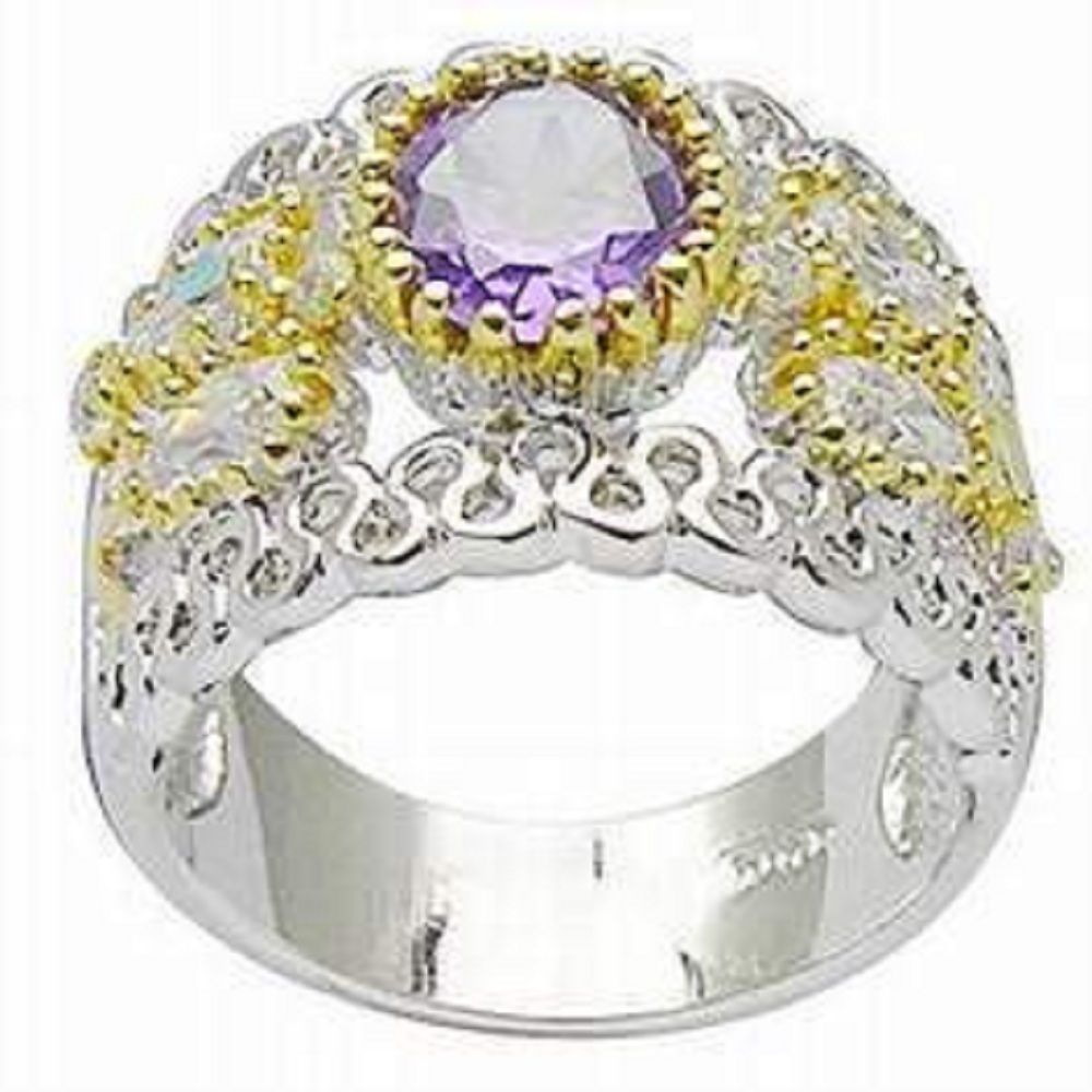Ring IN Two Colours Of Gold With Stone Amethyst Elegant Design Greek ...