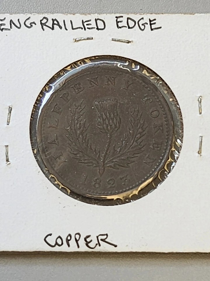 1823 Colonial Canada 1/2 penny token NS-1A4, BR-867 XF 13 Leaves ...
