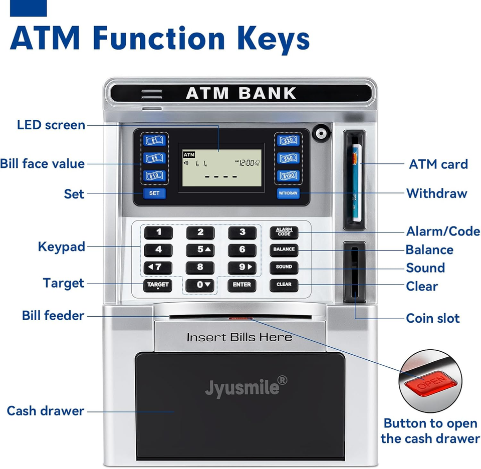 ATM Piggy Bank for Kids, ATM Machine for Real Money with Debit Card ...