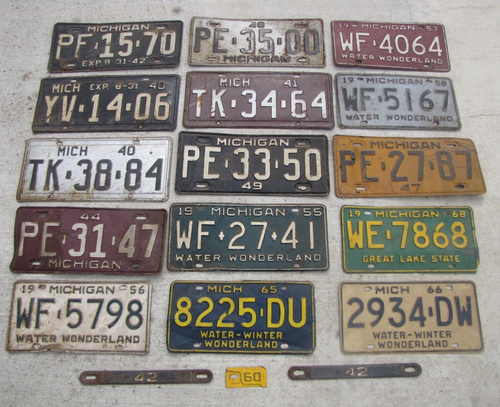 (15) MICHIGAN License Plates 1940 1941 1942 1944 1947 1948 1949 50s 60s ...