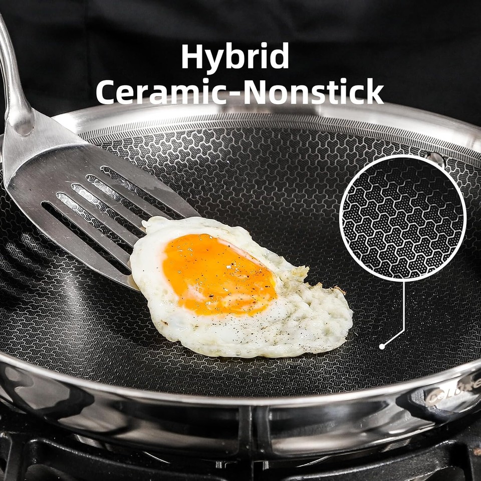 New - DELUXE Hybrid Nonstick 5-Piece Fry Pan Set,8,10,12 Inch Frying ...