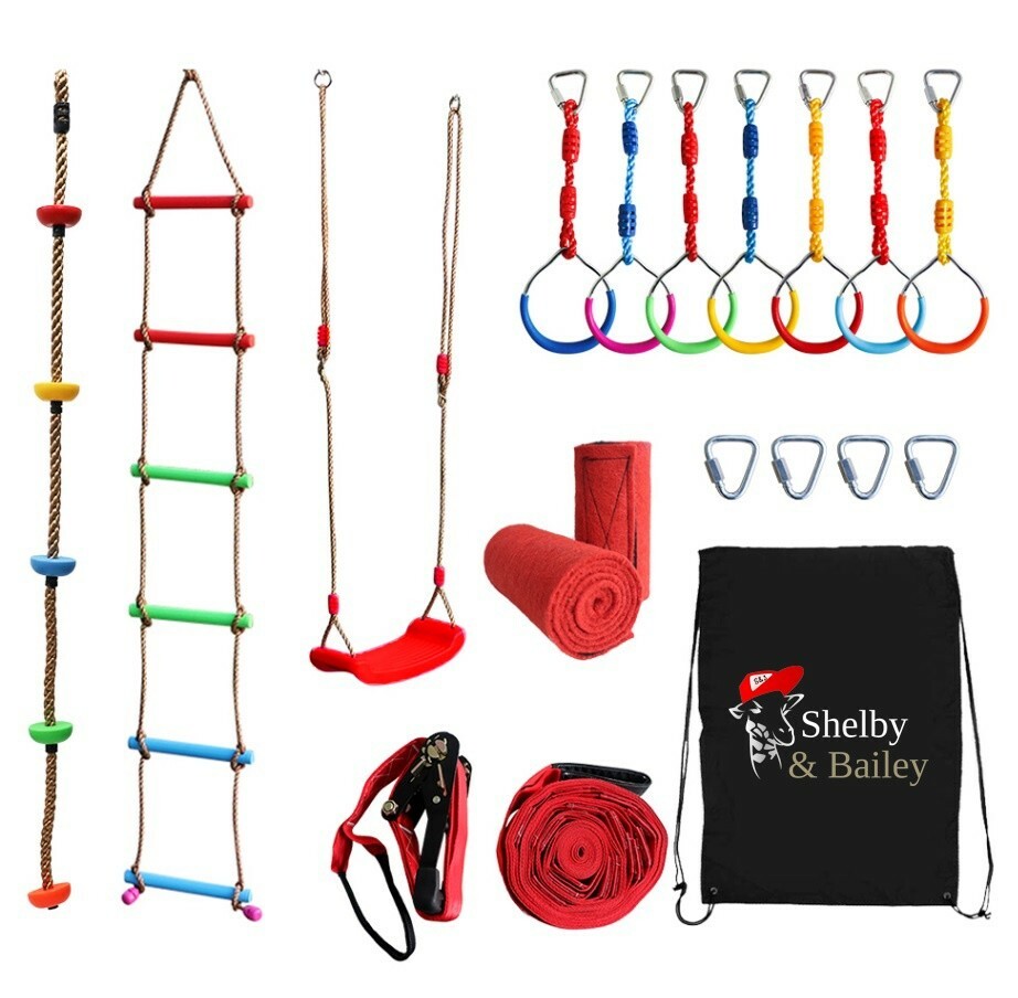 Ninja Warrior Obstacle Course for Kids 80 Feet Line Slackline Climbing ...