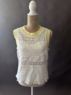 Women's Search for Sanity Yellow White Lace Sleeveless Top sz M | eBay