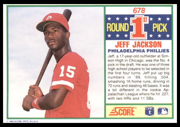 1990 Score #678 Jeff Jackson Philadelphia Phillies Baseball Card | eBay