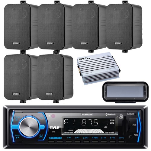 Pyle PLMRB29B 1 DIN Stereo USB Receiver, 6x 4" Speakers, 4CH Amp, Radio ...