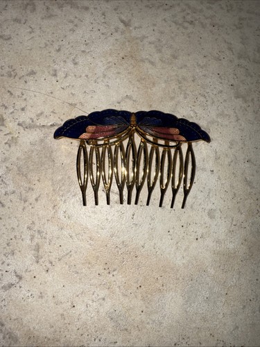 Cloisonné Butterfly Hair Comb Clip Brass Enamel Estate Find Beautiful ...