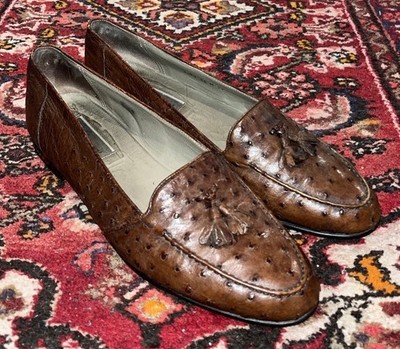 Mens Eppy & Eppy Brown Genuine Ostrich Tassel Loafer Slip on Shoes Sz ...