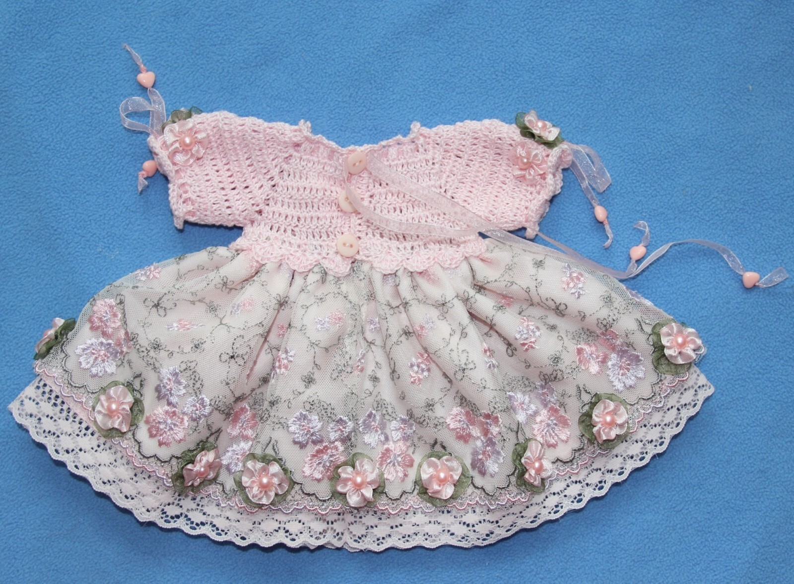 Handmade pink/green dress lace for reborn thre set, ooak reborn baby ...