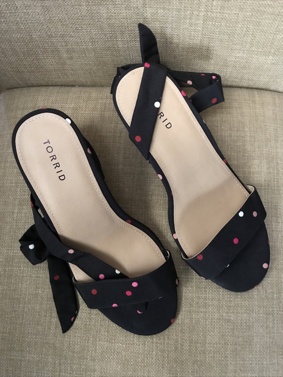 Torrid Black 4H Polka-dot Tie Strap Heel Shoes size 9 wide | eBay