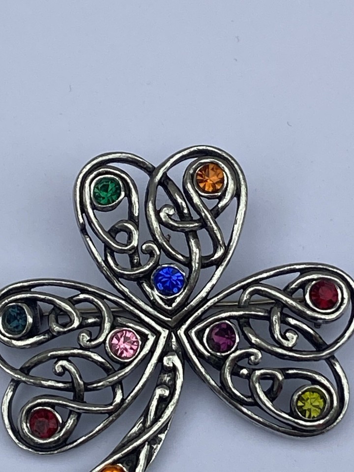 Vintage SOL D'OR/SOLDOR Celtic Shamrock Multicolored Rhinestone Pin ...