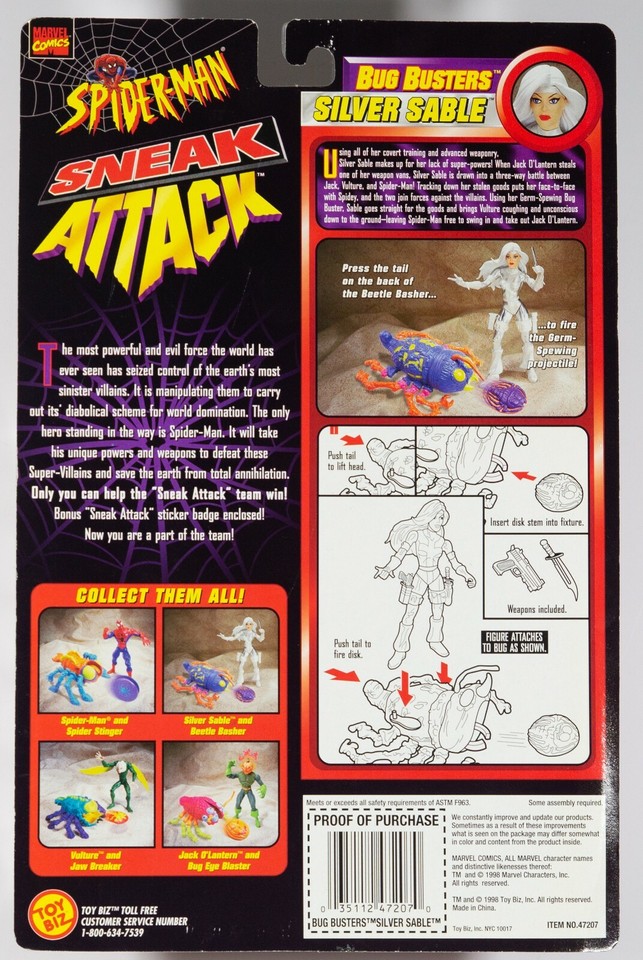 Spider-Man Sneak Attack Silver Sable Bug Busters Action Figure Toy Biz ...