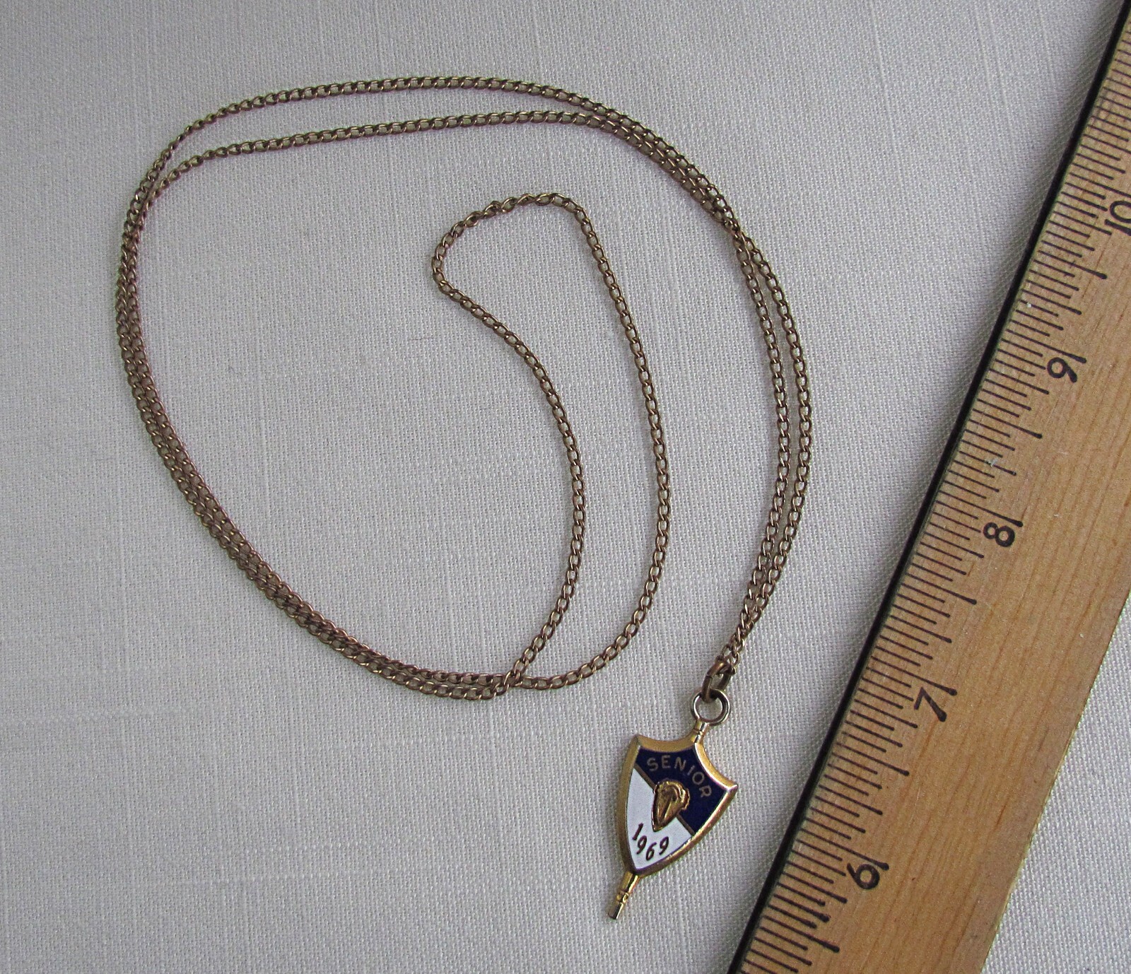 Vtg Jostens 1969 Senior Key Pendant Necklace Blue/White/Gold with ...