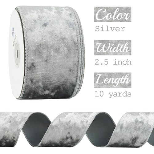 Silver Velvet Ribbon 2.5 Inch Velvet Wired Ribbon Crushed Silver Velvet ...