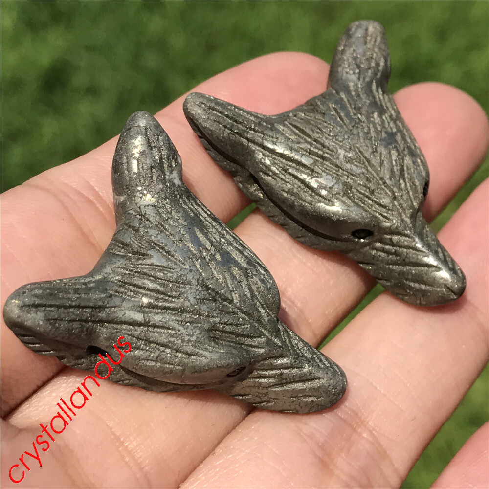 Natural wolf head skull quartz crystal pendant wolf skull gem carved ...