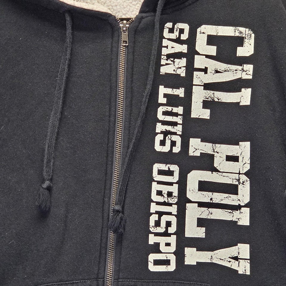 Cal Poly Mustangs Hoodie Mens Small Black NCAA Sherpa Zip Sweatshirt ...