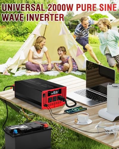 2000W Power Inverter Pure Sine Wave 12V DC to 110V 120V AC Converter ...