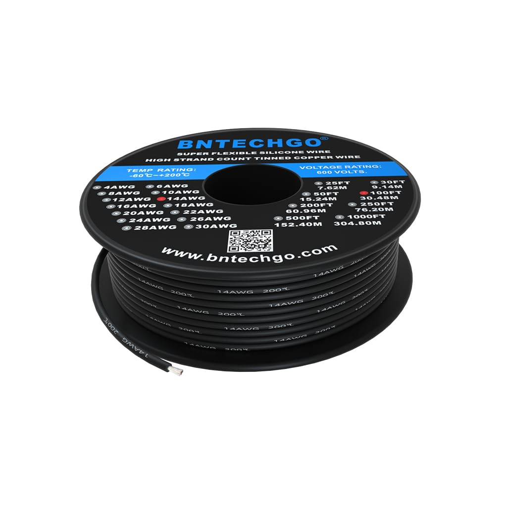 14 Gauge Silicone Wire Spool 100 Ft Black Flexible 14 AWG Stranded ...